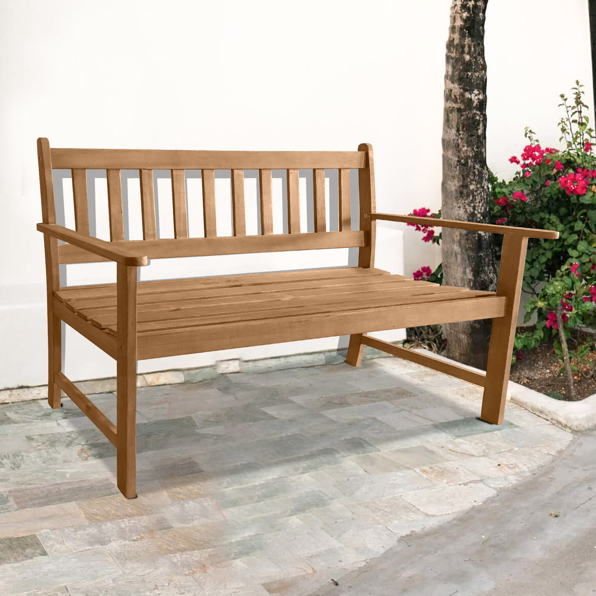 Outdoor Patio Bench Wood Garden Bench with Armrests Sturdy Front Porch ...